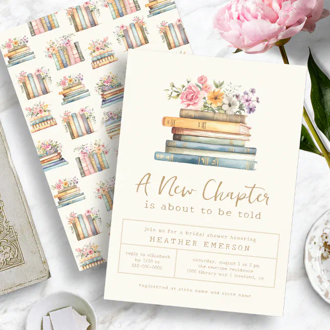 Floral Books Bridal Shower Invitation | Zazzle