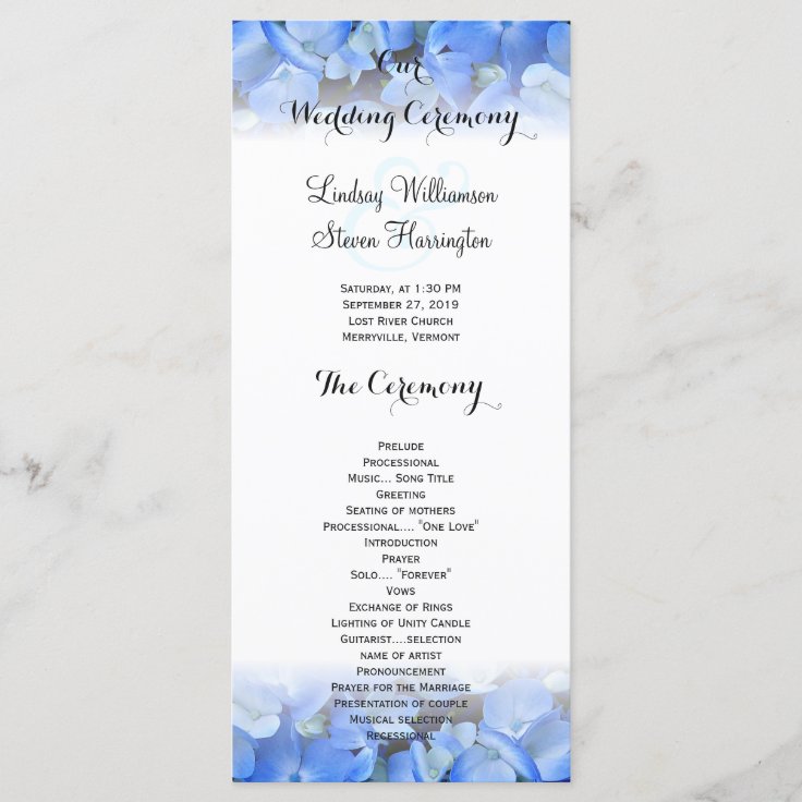 Floral Border Blue Hydrangea Wedding Tall Program | Zazzle