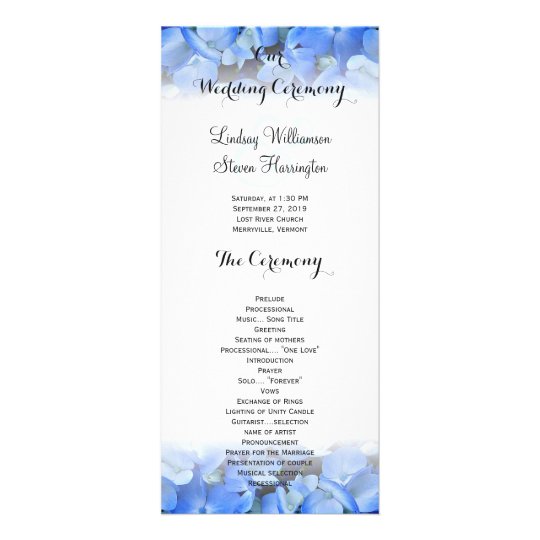 Floral Border Blue Hydrangea Wedding Tall Program | Zazzle.com