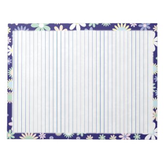 Floral Border Blue Lines Paper Pad - 8.5" x 11" | Zazzle