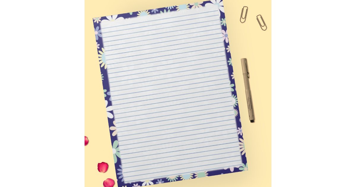 Floral Border Blue Lines Paper Pad - 8.5" x 11" | Zazzle