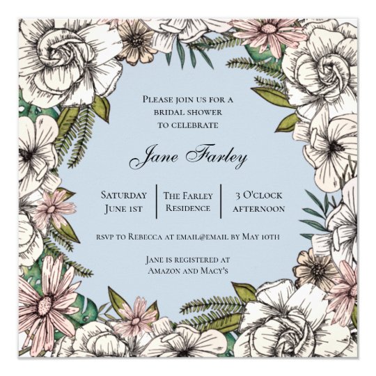 Floral Border Bridal Shower w/ neutral florals Invitation | Zazzle.com
