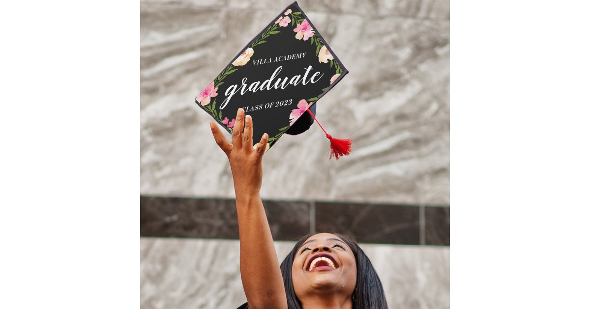 Floral Border | Custom School and Class Year Graduation Cap Topper | Zazzle