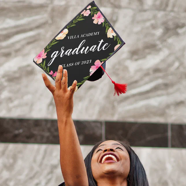 Floral Border | Custom School and Class Year Graduation Cap Topper | Zazzle