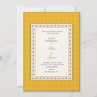 Floral border Gold Indian wedding Haldi Ceremony Invitation | Zazzle