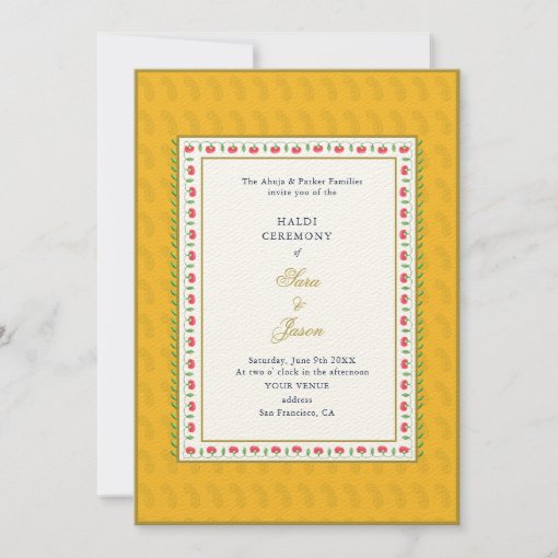 Floral border Gold Indian wedding Haldi Ceremony Invitation | Zazzle