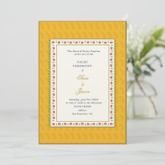 Floral border Gold Indian wedding Haldi Ceremony Invitation | Zazzle
