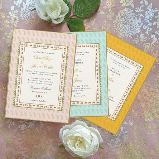 Floral border Gold Indian wedding Haldi Ceremony Invitation | Zazzle