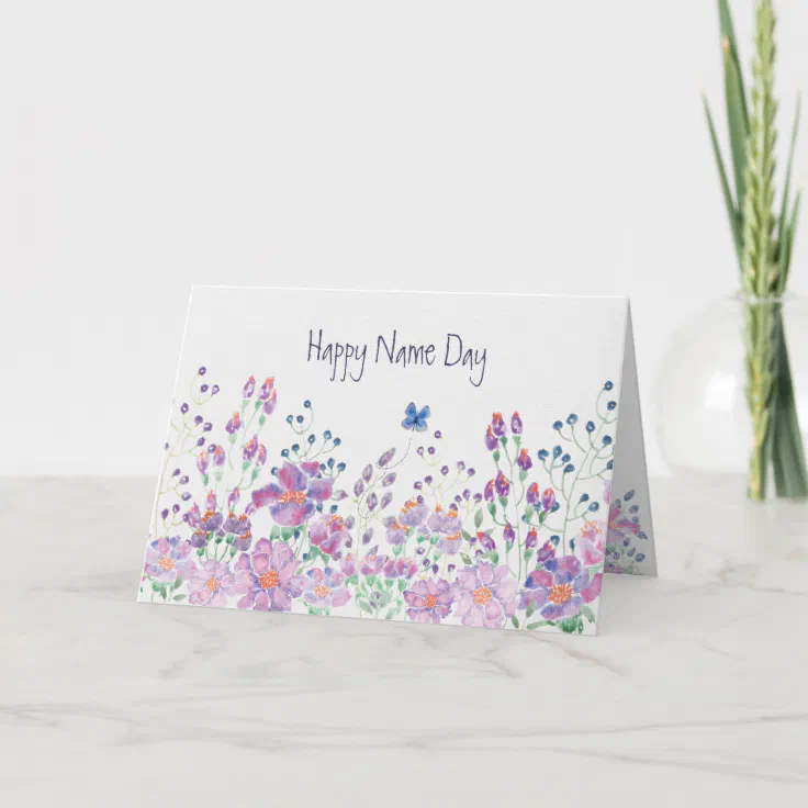 Floral Border Name Day Card | Zazzle
