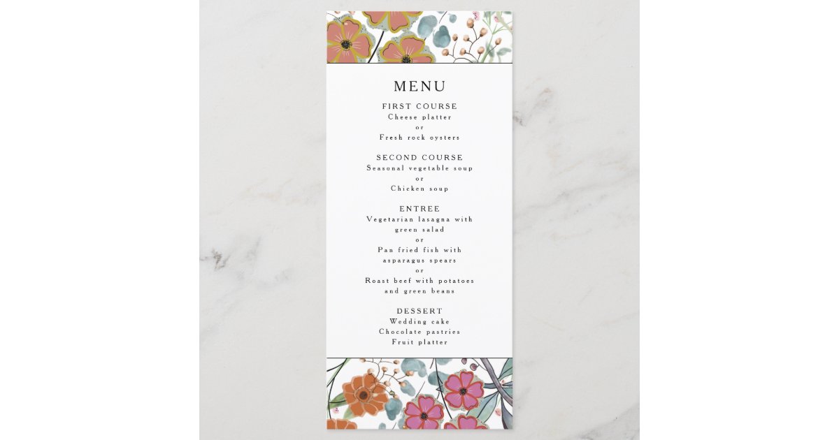 Floral border of wild flowers Wedding menu | Zazzle