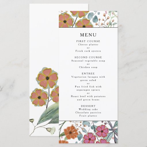 Floral border of wild flowers Wedding menu | Zazzle