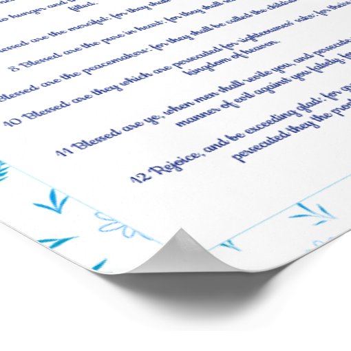 Floral Border Scripture Poster Matthew 5:1:12 kJV | Zazzle