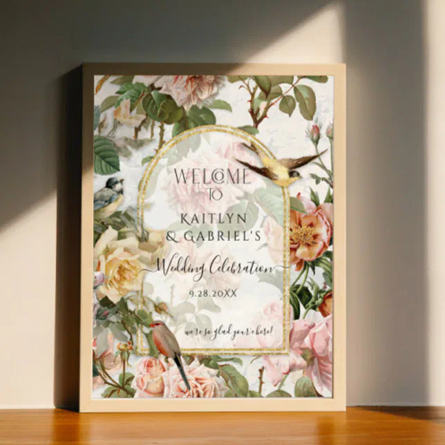 Floral Botanical Watercolor Birds Welcome Wedding Poster | Zazzle