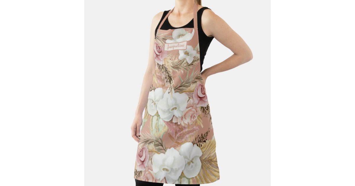Floral Botanical Watercolor Blush Palm Greenery Apron | Zazzle