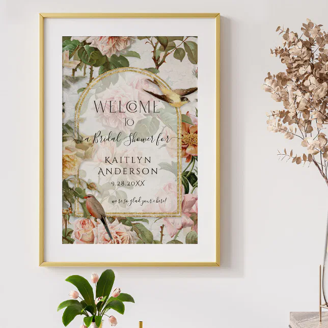 Floral Botanical Watercolor Welcome Bridal Shower Poster | Zazzle