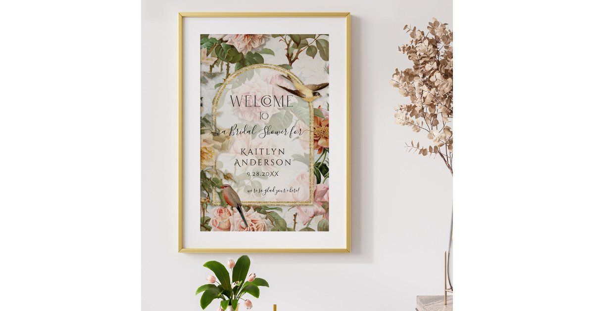 Floral Botanical Watercolor Welcome Bridal Shower Poster | Zazzle
