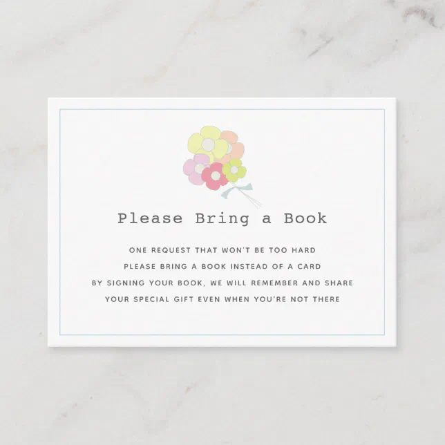 Floral Bouquet Blue Please Bring a Book Card | Zazzle