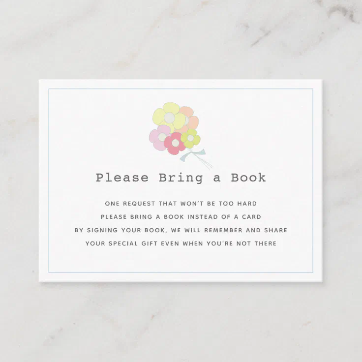 Floral Bouquet Blue Please Bring a Book Card | Zazzle