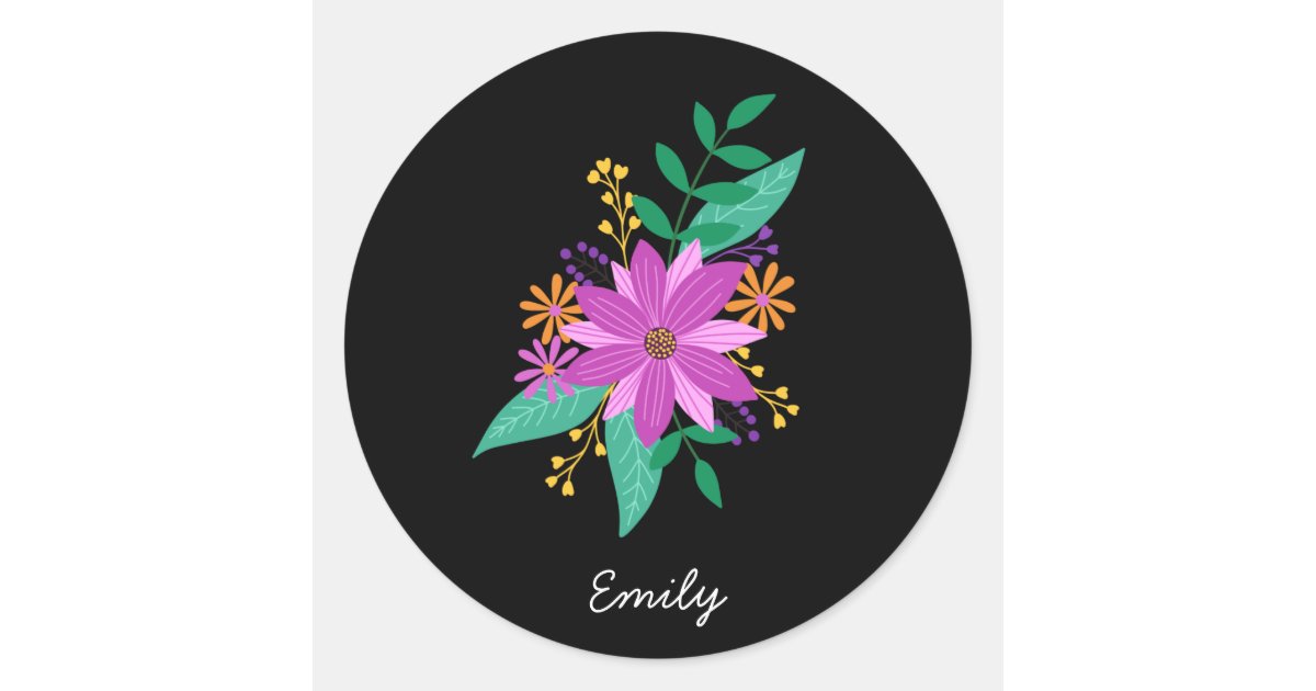 Floral Bouquet Personalized Round Sticker | Zazzle