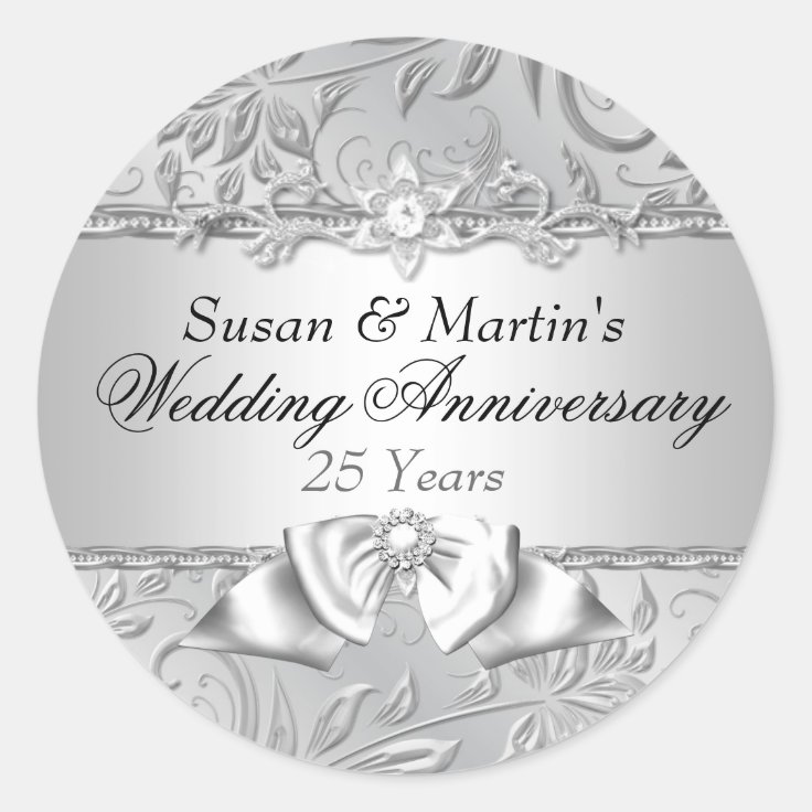 Floral & Bow 25th Wedding Anniversary Sticker | Zazzle