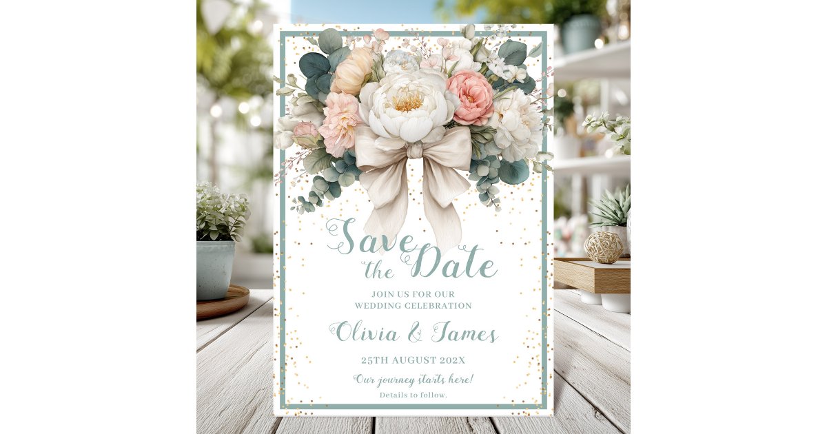 Floral Bow Save the Date Card | Zazzle
