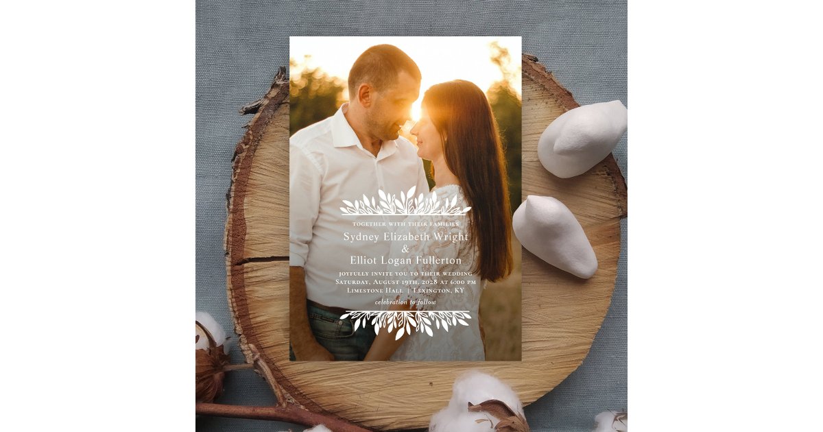 Floral Brackets Simple Wedding Photo Invitation | Zazzle