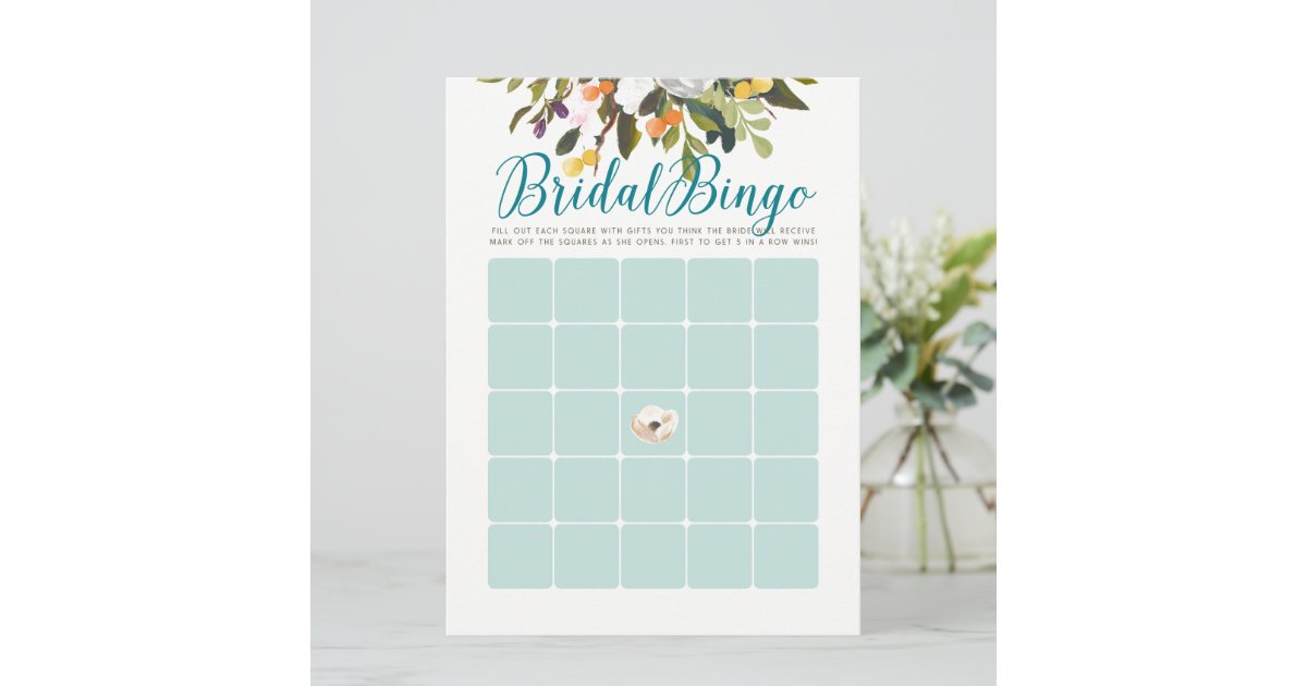 Floral Bridal Shower Bingo Cards Robins Egg Blue | Zazzle