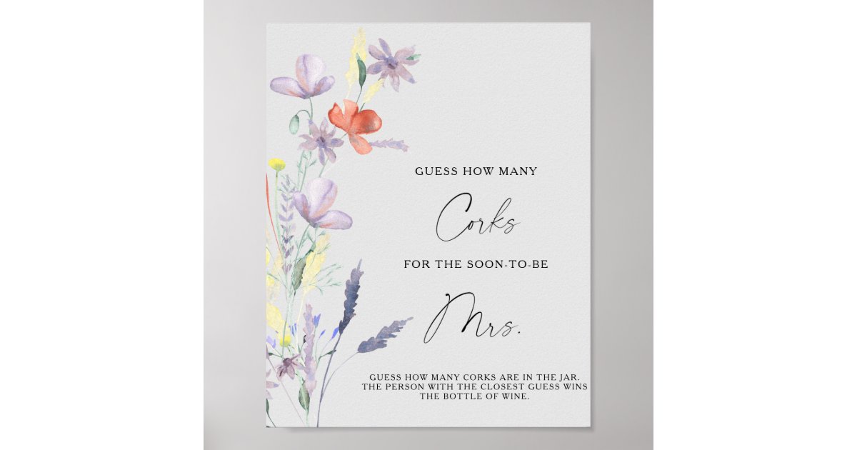 Floral Bridal Shower Guess How Many Corks Poster | Zazzle