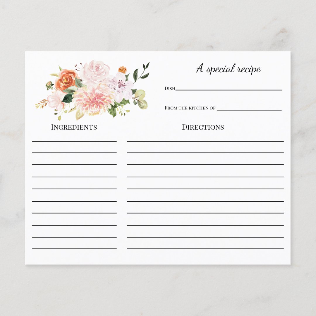 Floral Bridal Shower Recipe card | Zazzle