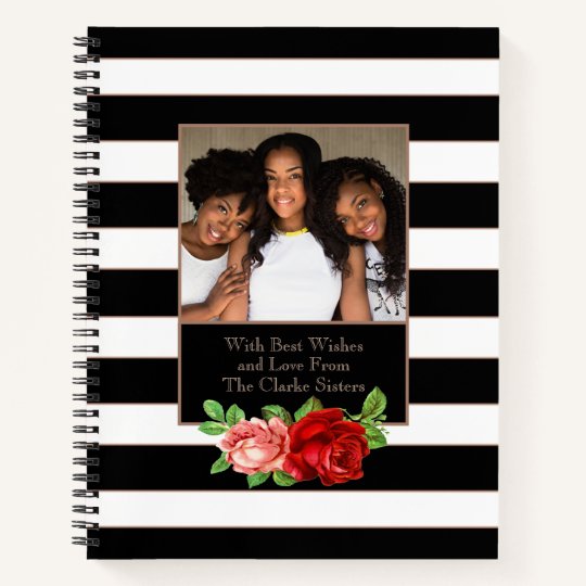 Floral Bronze Black & White Stripe - Custom Photo Notebook | Zazzle.com
