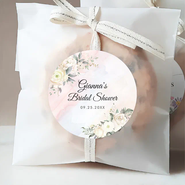 Floral Brunch And Bubbly Bridal Shower Classic Round Sticker | Zazzle