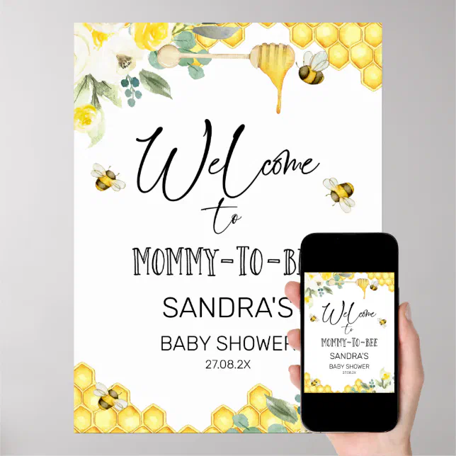 Floral Bumble Bee Themed Baby Shower Welcome Sign | Zazzle