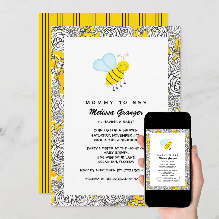 Floral Bumblebee Baby Shower Invitation | Zazzle