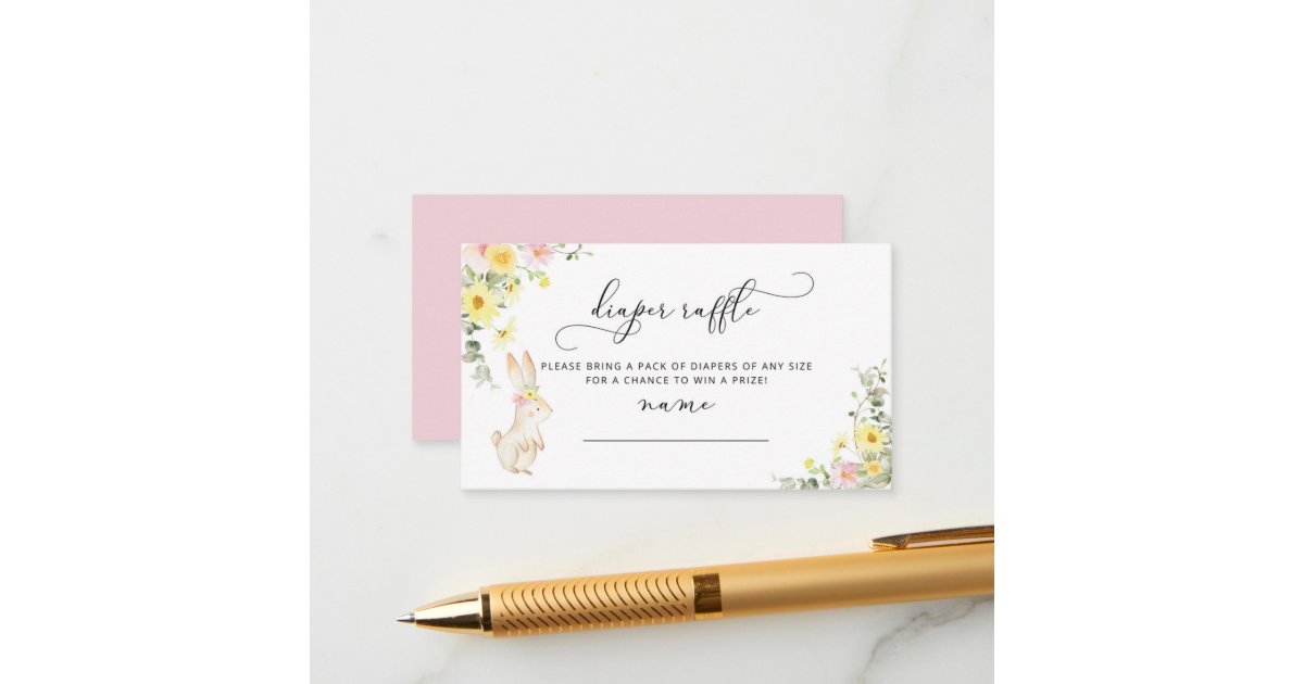 Floral bunny diaper raffle ticket enclosure card | Zazzle