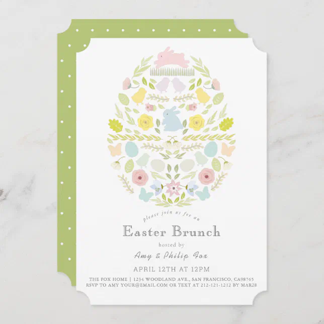 Floral Bunny Easter Egg Green Easter Brunch Invitation | Zazzle