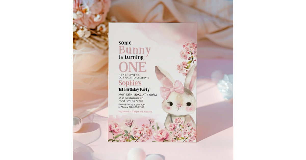 Floral Bunny Rabbit 1st Birthday Invitation | Zazzle