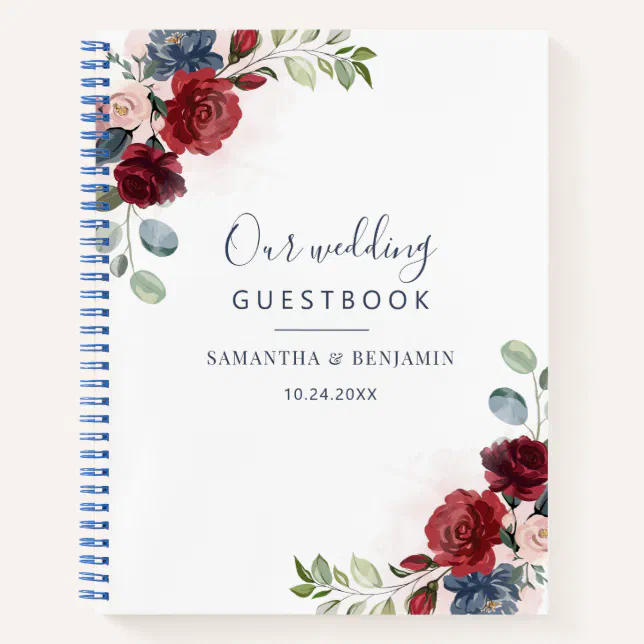 Floral Burgundy Modern Fall Wedding Guest Book | Zazzle