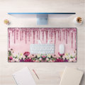 Floral Burgundy pink dripping glitter monogram Desk Mat | Zazzle