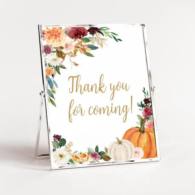 Floral Burgundy Pumpkin Thank you for Coming Poster | Zazzle