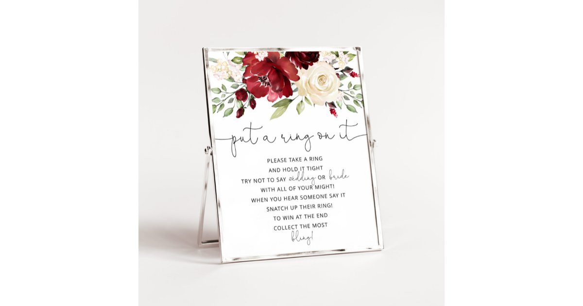 Floral burgundy put a ring on it game poster | Zazzle