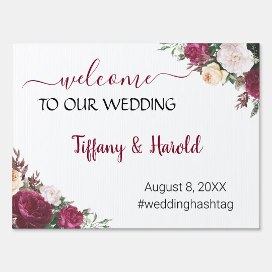 Floral Burgundy Wedding Welcome Sign | Zazzle.com