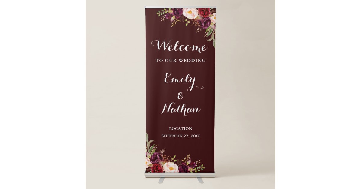 Floral Burgundy Wedding Welcome Sign | Zazzle