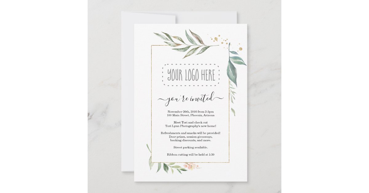 Floral Business Invitation - Add Logo | Zazzle