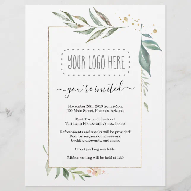 Floral Business Invitation Flyer - Add Logo | Zazzle