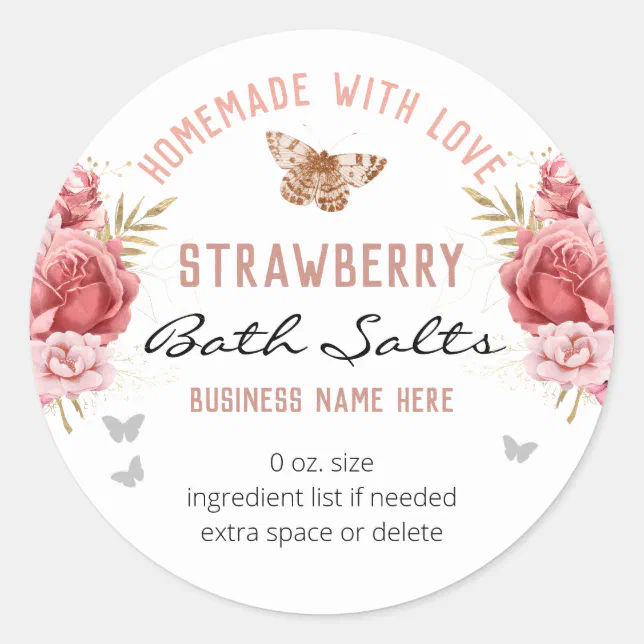 Floral Butterflies Custom Business Bath Salts Classic Round Sticker ...