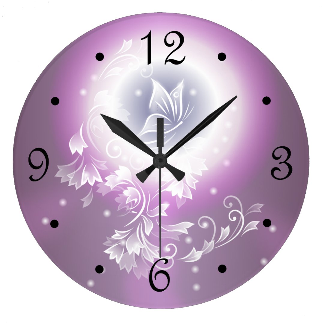 Floral Butterfly Fantasy Purple Large Clock | Zazzle