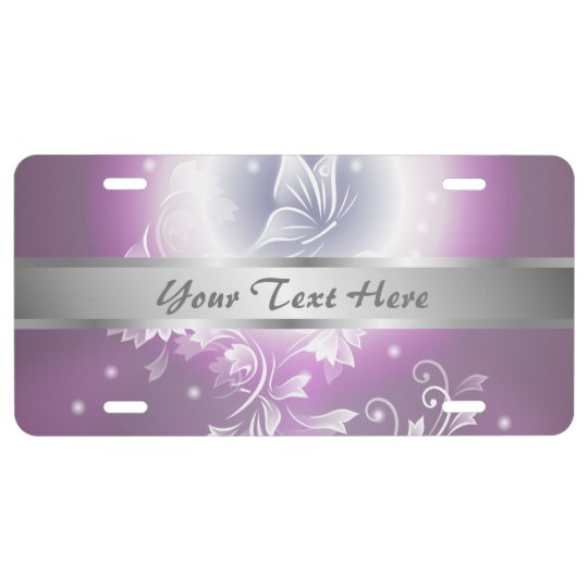 Floral Butterfly Fantasy Purple License Plate | Zazzle.com
