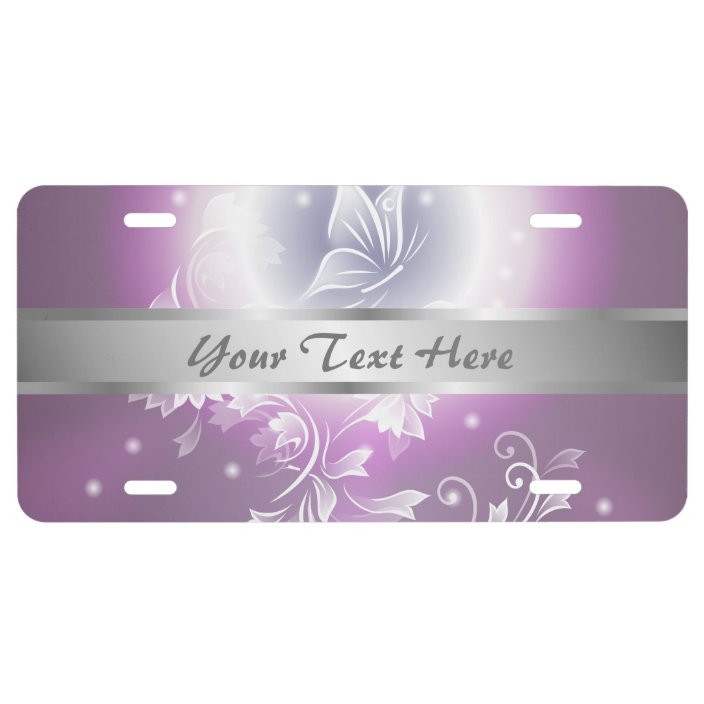 Floral Butterfly Fantasy Purple License Plate | Zazzle.com