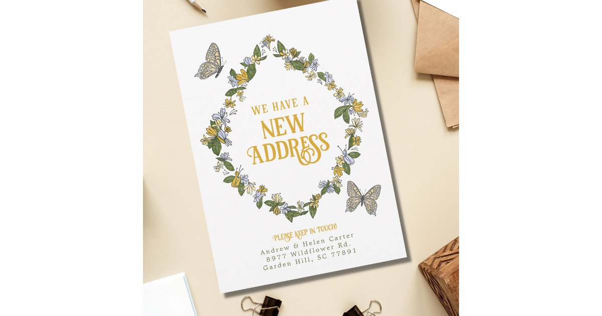 Floral Butterfly New Address Announcement Card | Zazzle