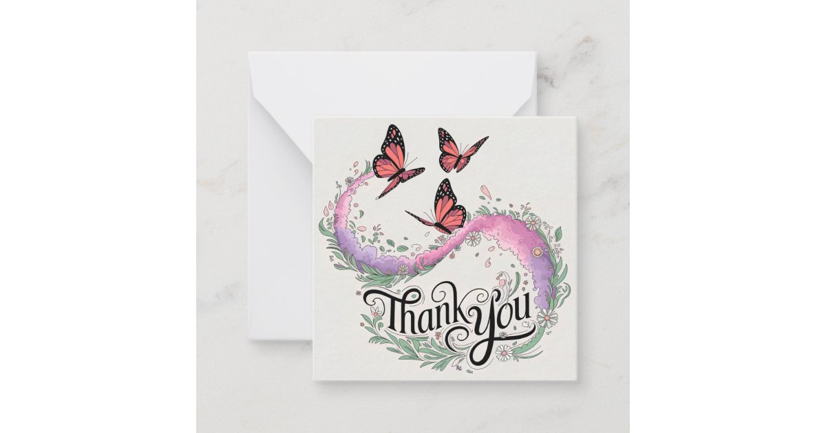 Floral Butterfly Thank You Note Card | Zazzle